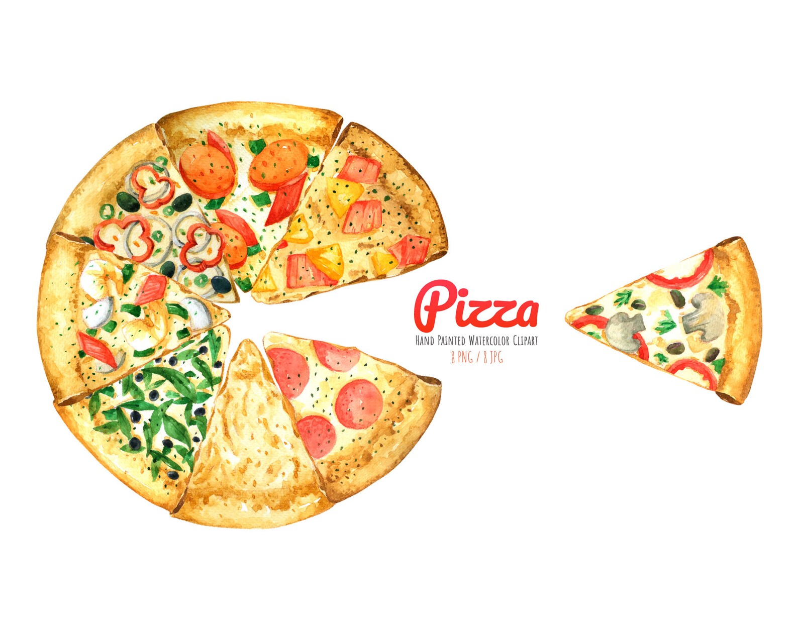 Watercolor Pizza Clipart Collection, Pizza Clip Art, 8 Hand Painted ...