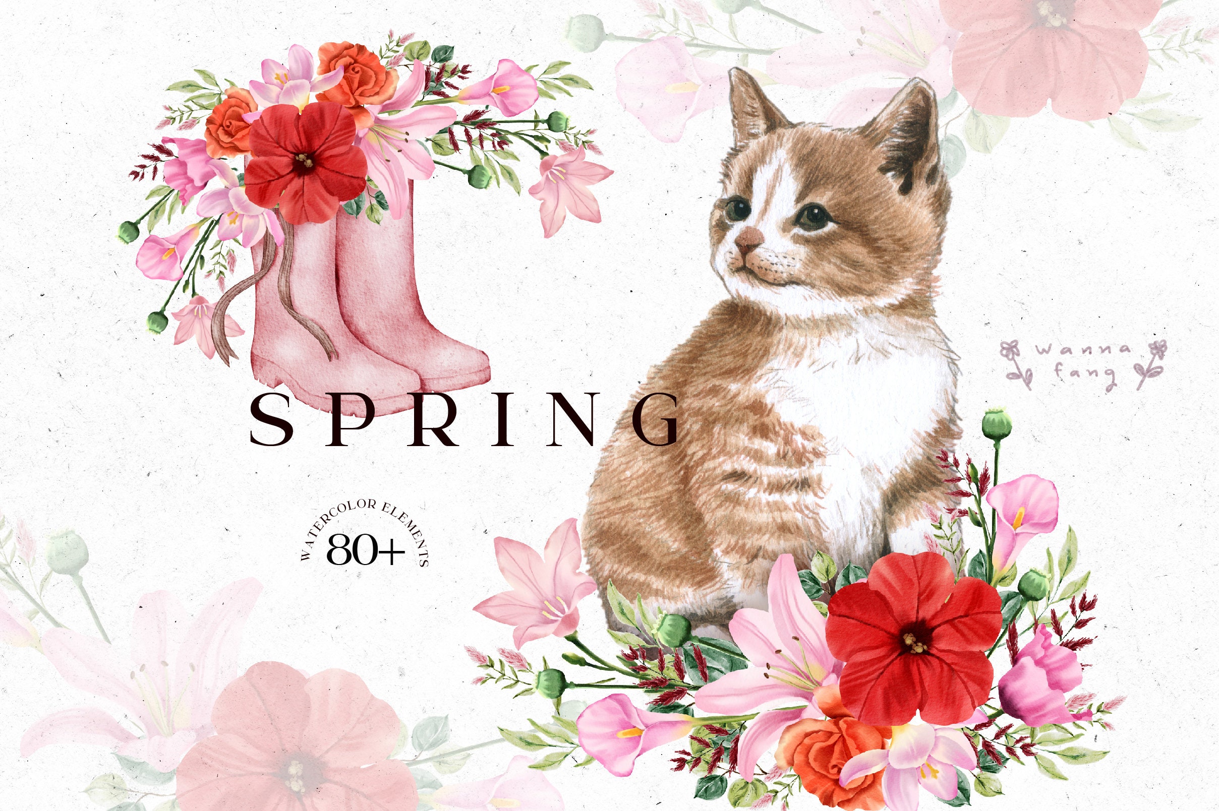 Spring Clipart Watercolor, Spring Png, Spring Floral Clipart, Flowers ...