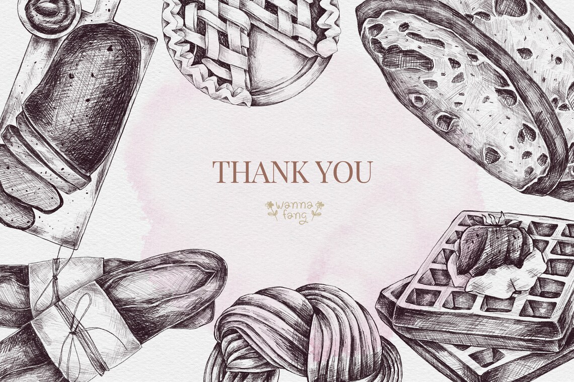 Bread and Bakery Drawing Clipart Pie Bread Bake Instant - Etsy