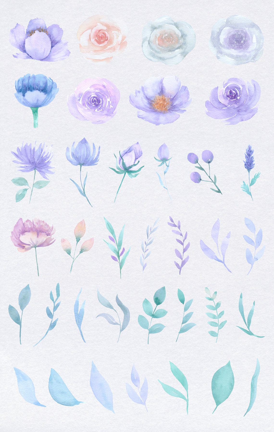 Watercolor Violet Floral Clip Art, Flowers Element Set, Floral Clipart ...