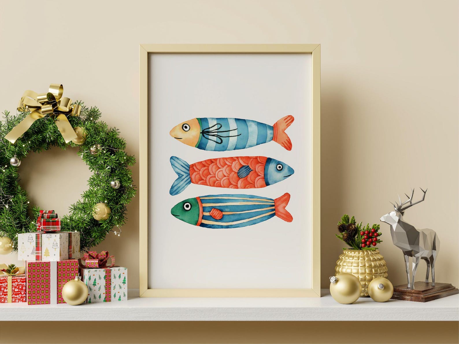 Watercolor Christmas Sardine Clipart – Hand-painted Holiday PNG Bundle ...