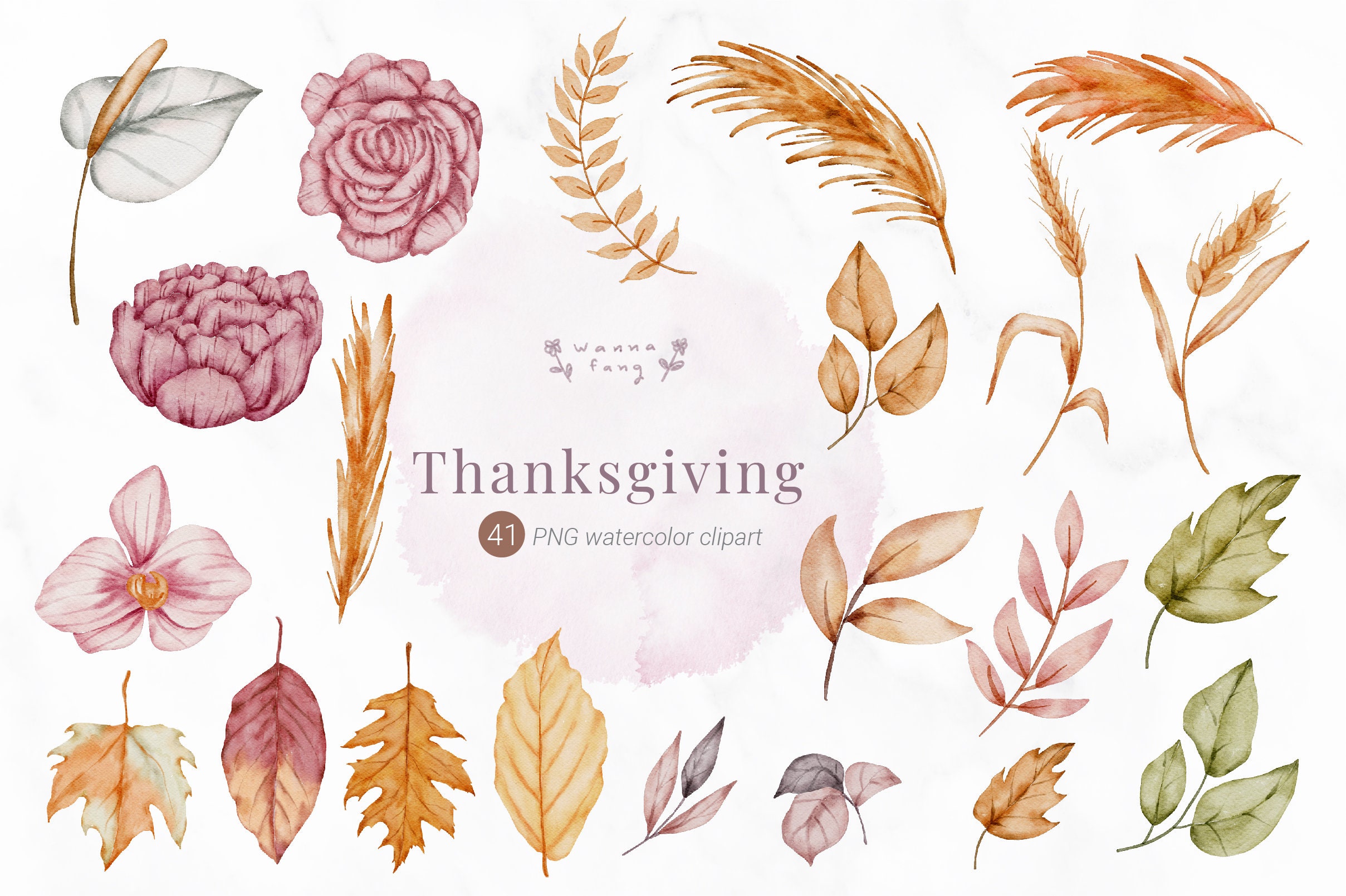 Thanksgiving Watercolor Clipart, Autumn Watercolor Clipart, Instant ...