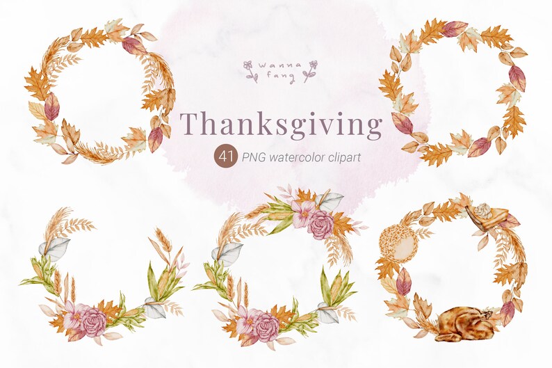 Thanksgiving Watercolor Clipart, Autumn Watercolor Clipart, Instant ...