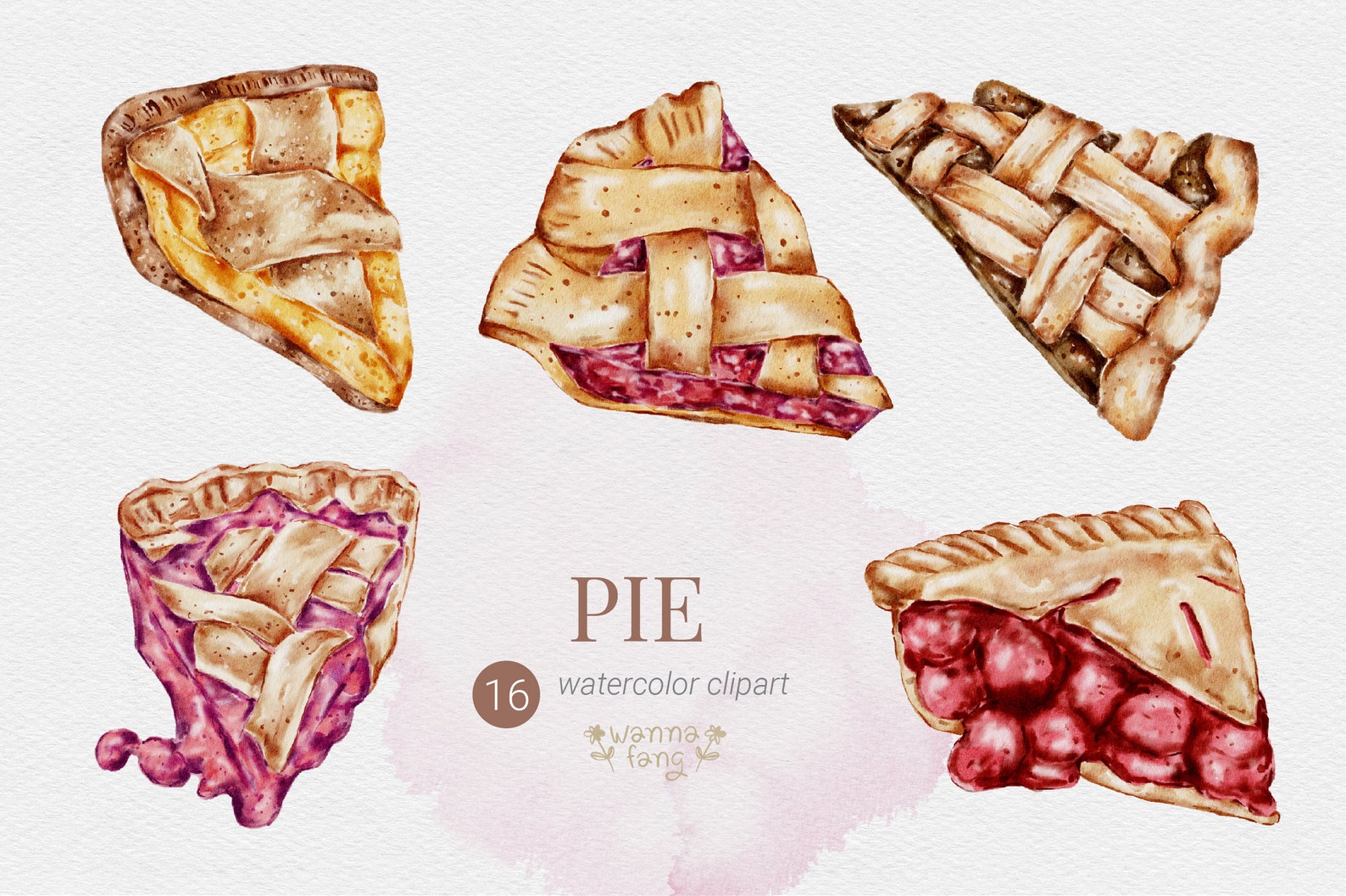 Pie Watercolor Clipart, Bakery Clipart, Breads, Bake, Instant Download ...