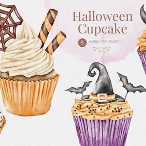 Halloween Cupcake Watercolor Clipart, Instant Download, PNG - Etsy