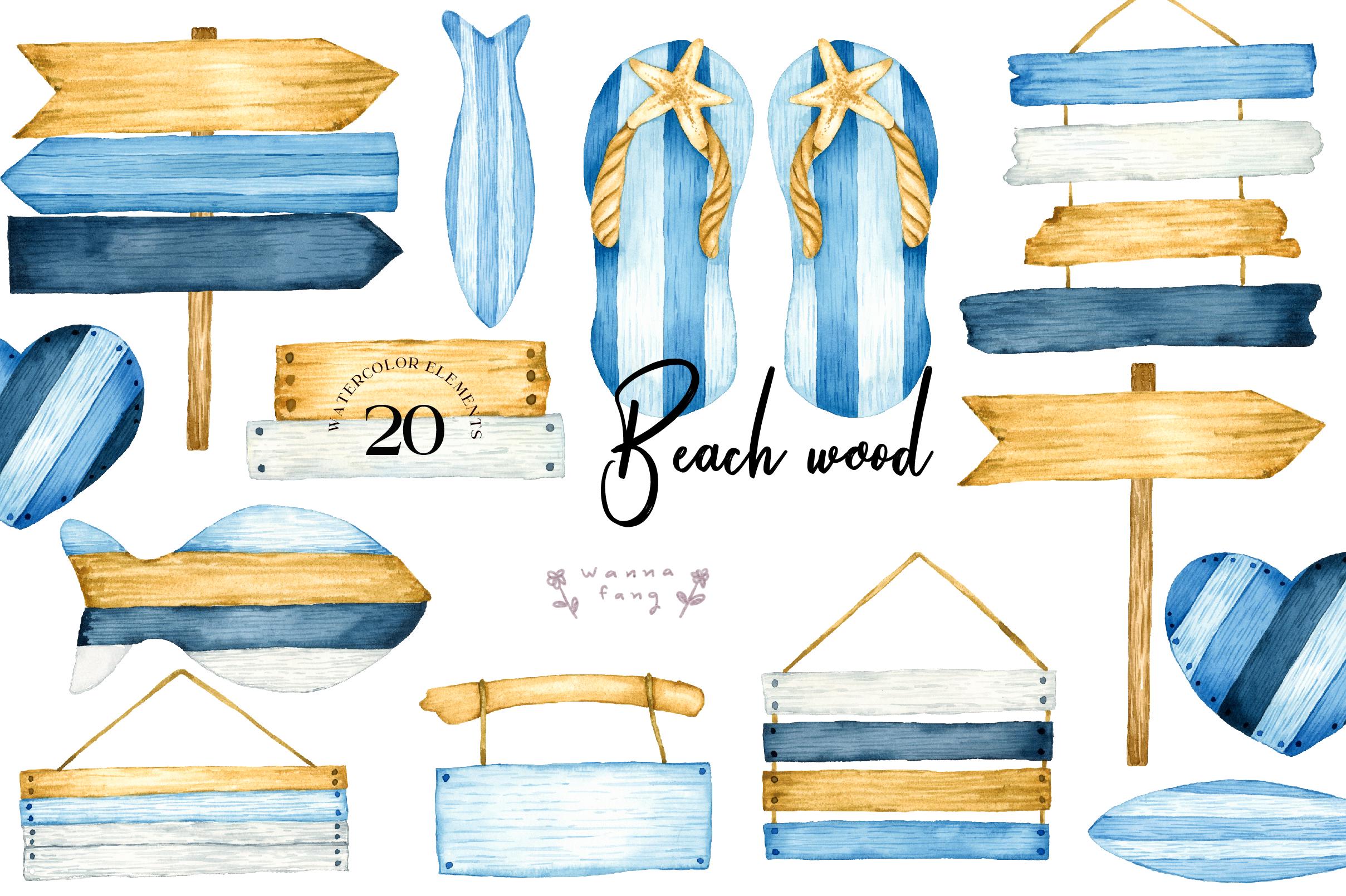 Watercolor Beach Wooden Signs Clipart, Wood Arrow Boards, Rustic Wood ...