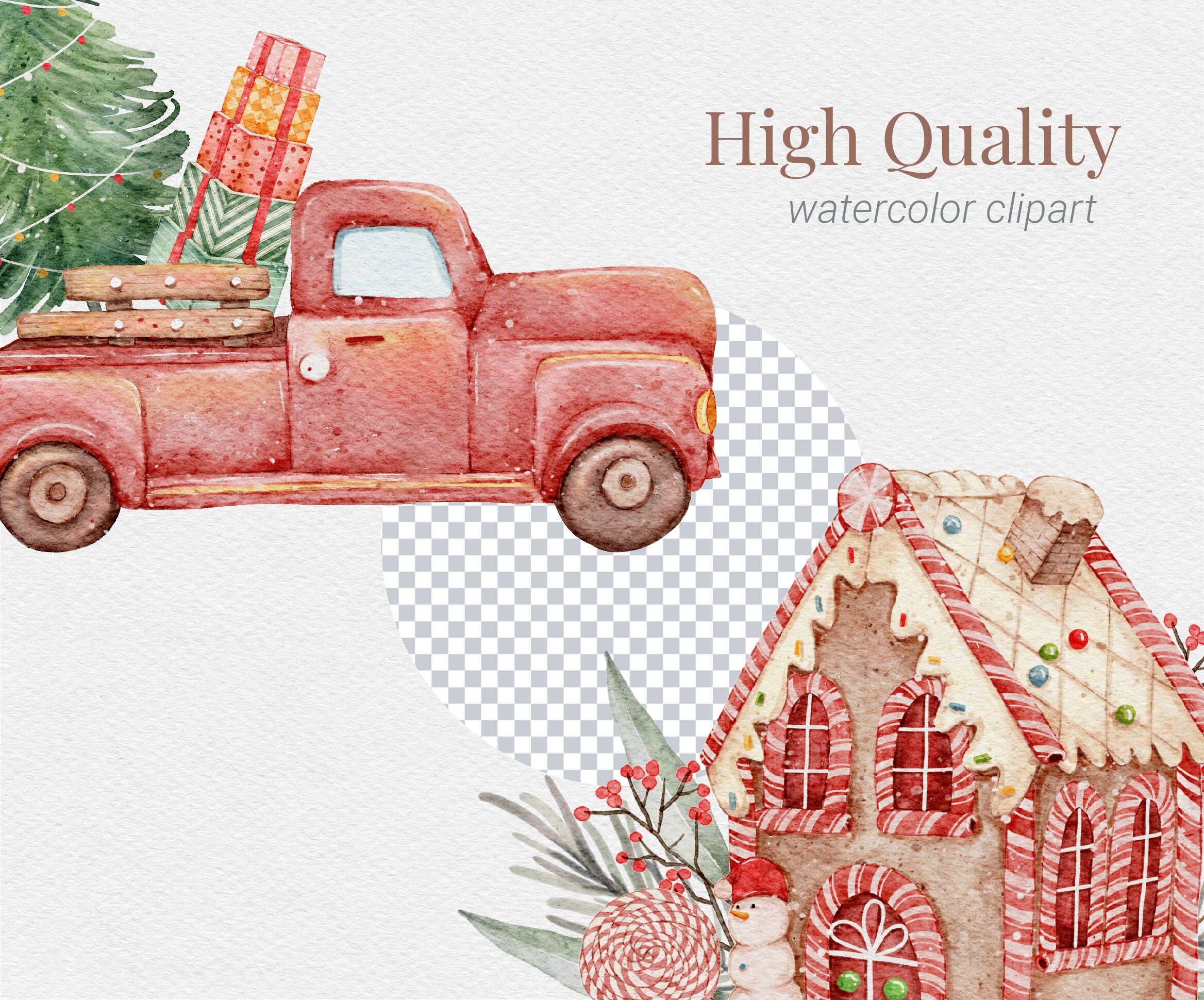 Christmas Truck Watercolor Clipart: Holiday PNG (digital Download) - Etsy