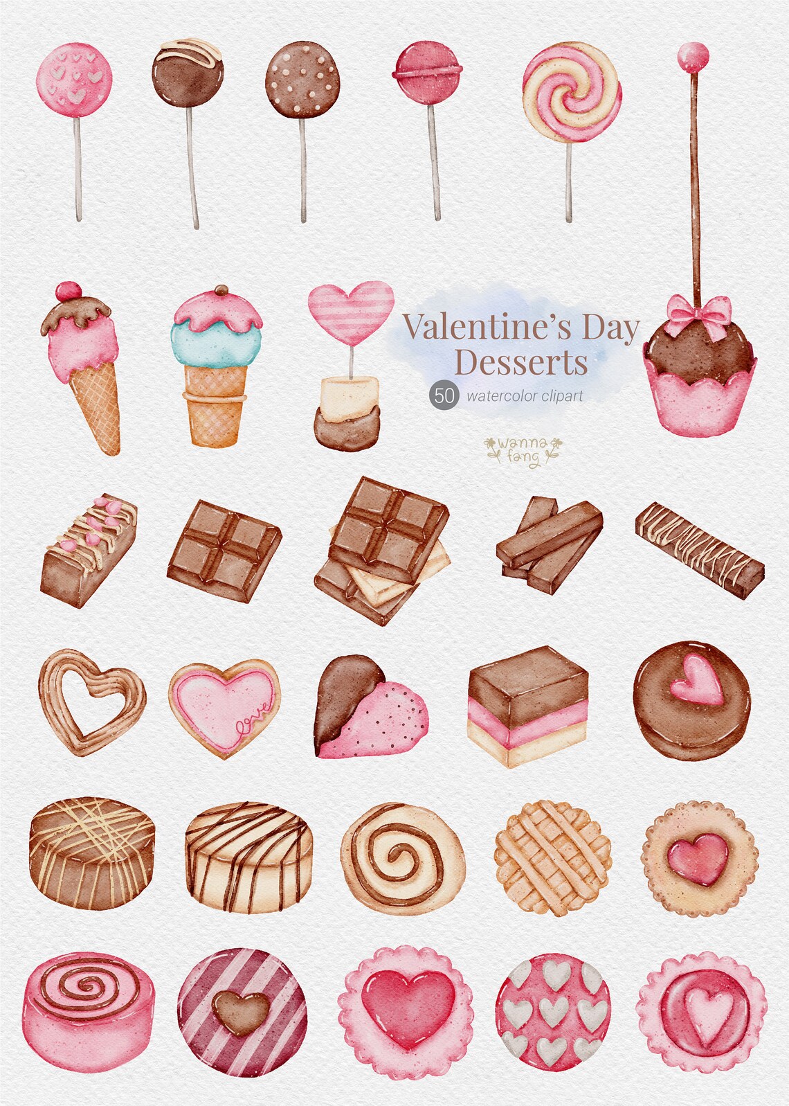 Valentine's Day Dessert Watercolor Clipart, Valentine's Day Element ...