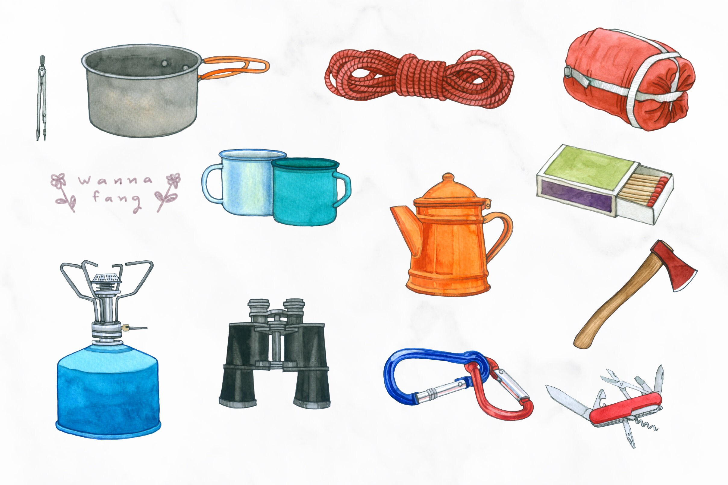 Watercolor Camping Clipart, Travel Clipart, Adventure, Camp Fire ...