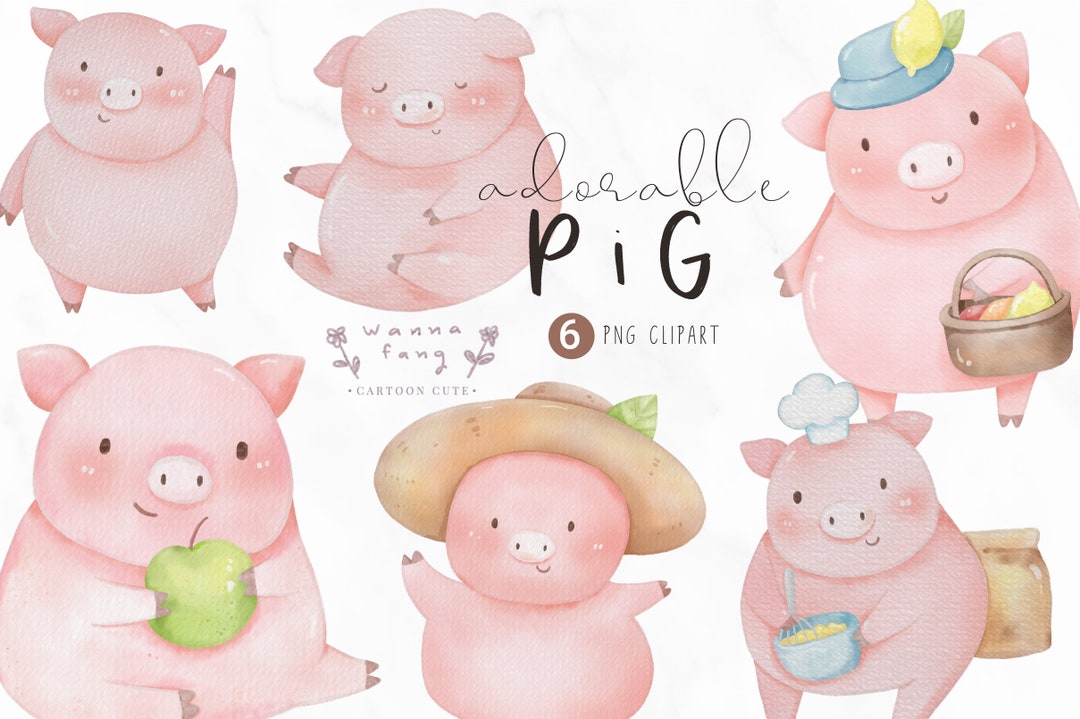 Pig Adorable Animal Watercolor, Cartoon Cute, Baby Animal, Nursery ...