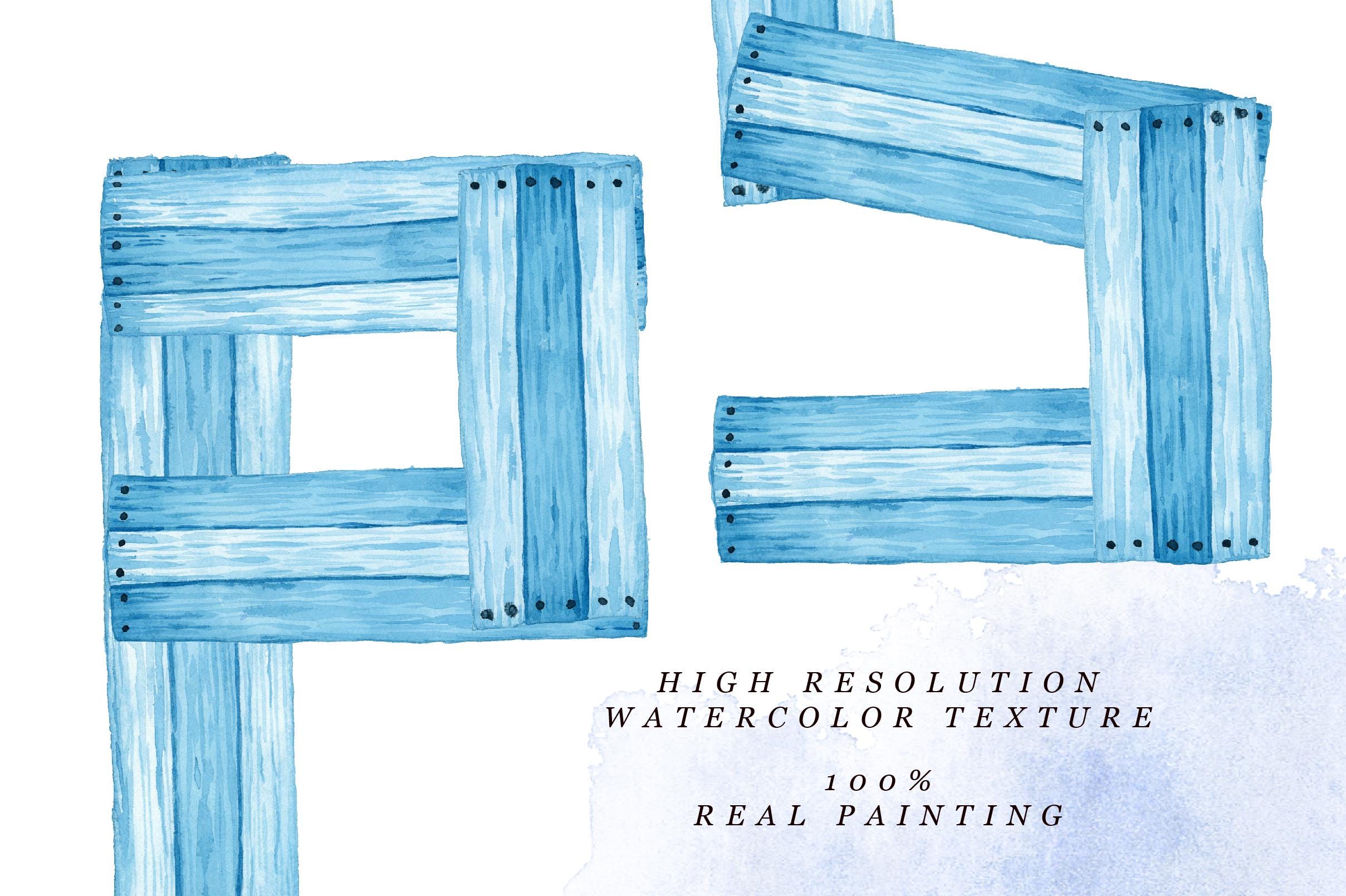 Watercolor Wooden Font Clipart, Blue Wood Font, Beach Font, Summer Font ...