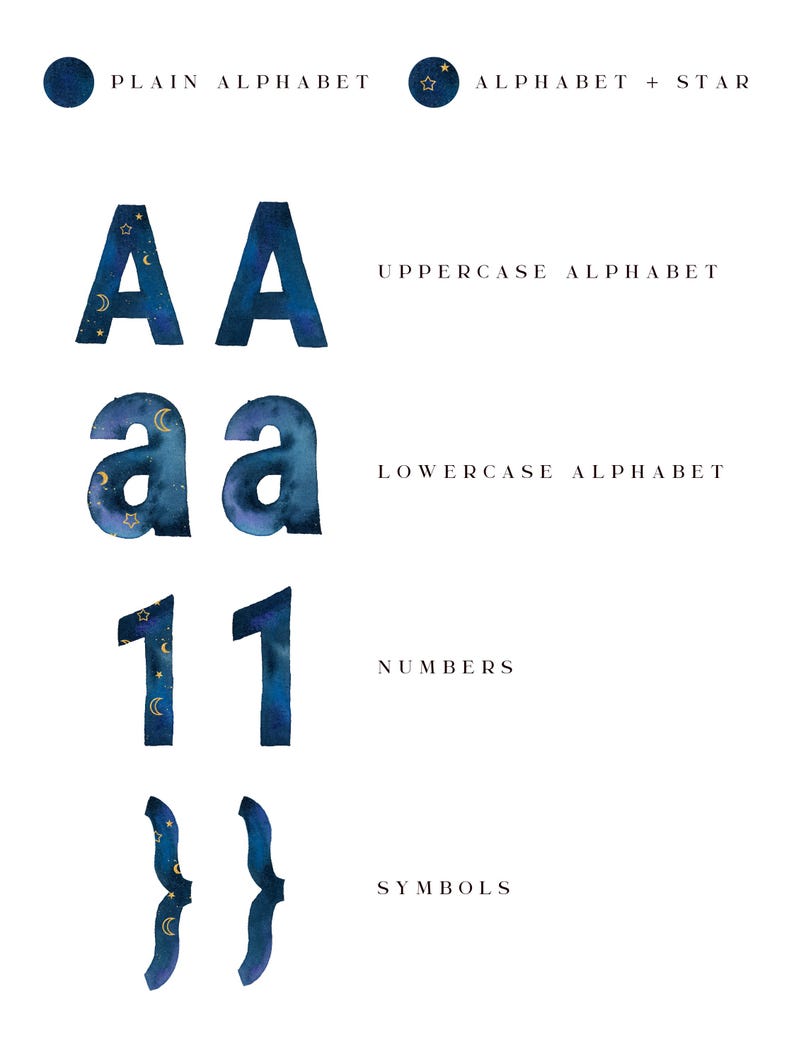 Galaxy Watercolor Alphabet Clipart, Galaxy Letters and Numbers, Space ...