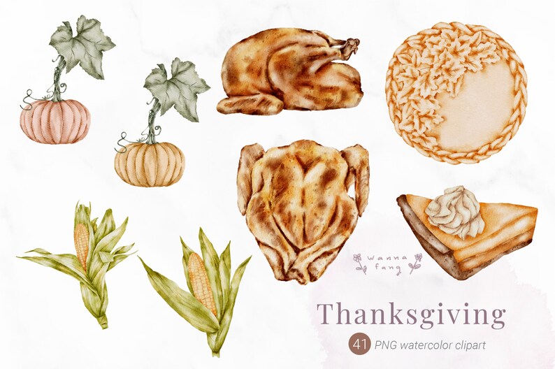 Thanksgiving Watercolor Clipart, Autumn Watercolor Clipart, Instant ...