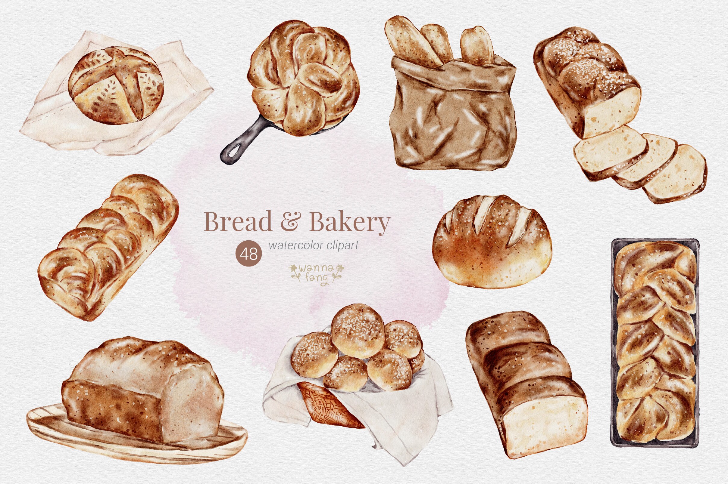 Bread and Bakery Watercolor Clipart Bake Donut Cookie - Etsy