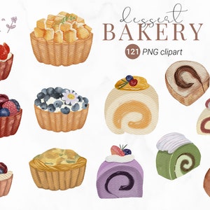 Watercolor Bread and Bakery Clipart, Cake, Cupcake, Breads, Donut ...
