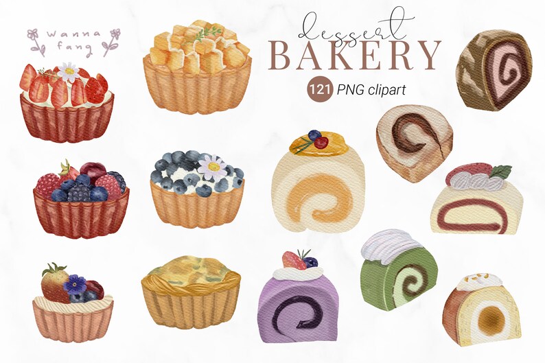 Watercolor Bread and Bakery Clipart, Cake, Cupcake, Breads, Donut ...