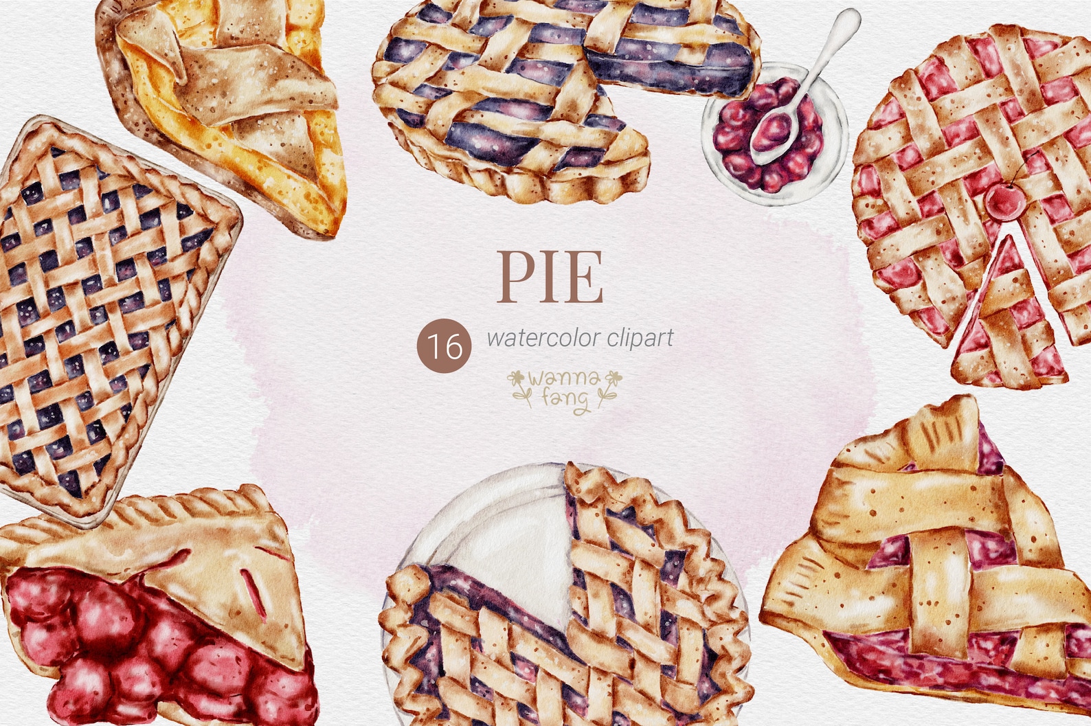 Pie Watercolor Clipart, Bakery Clipart, Breads, Bake, Instant Download ...