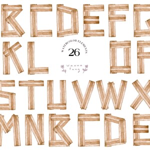 Watercolor Wooden Font Clipart, Brown Wood Font, Brown Font, Wedding ...