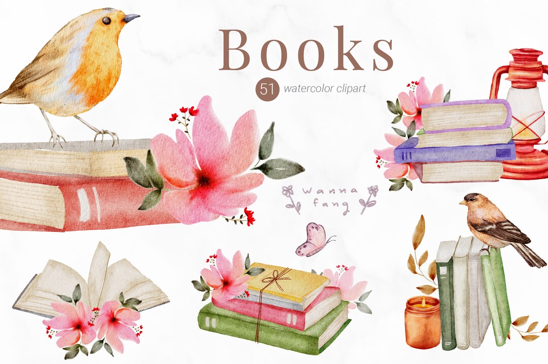 Watercolor Books Clipart, Book Lover Reading, Instant Download, PNG - Etsy
