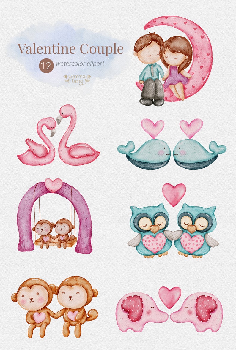 Valentine Couple Watercolor Clipart, Valentine's Day Element, Valentine ...