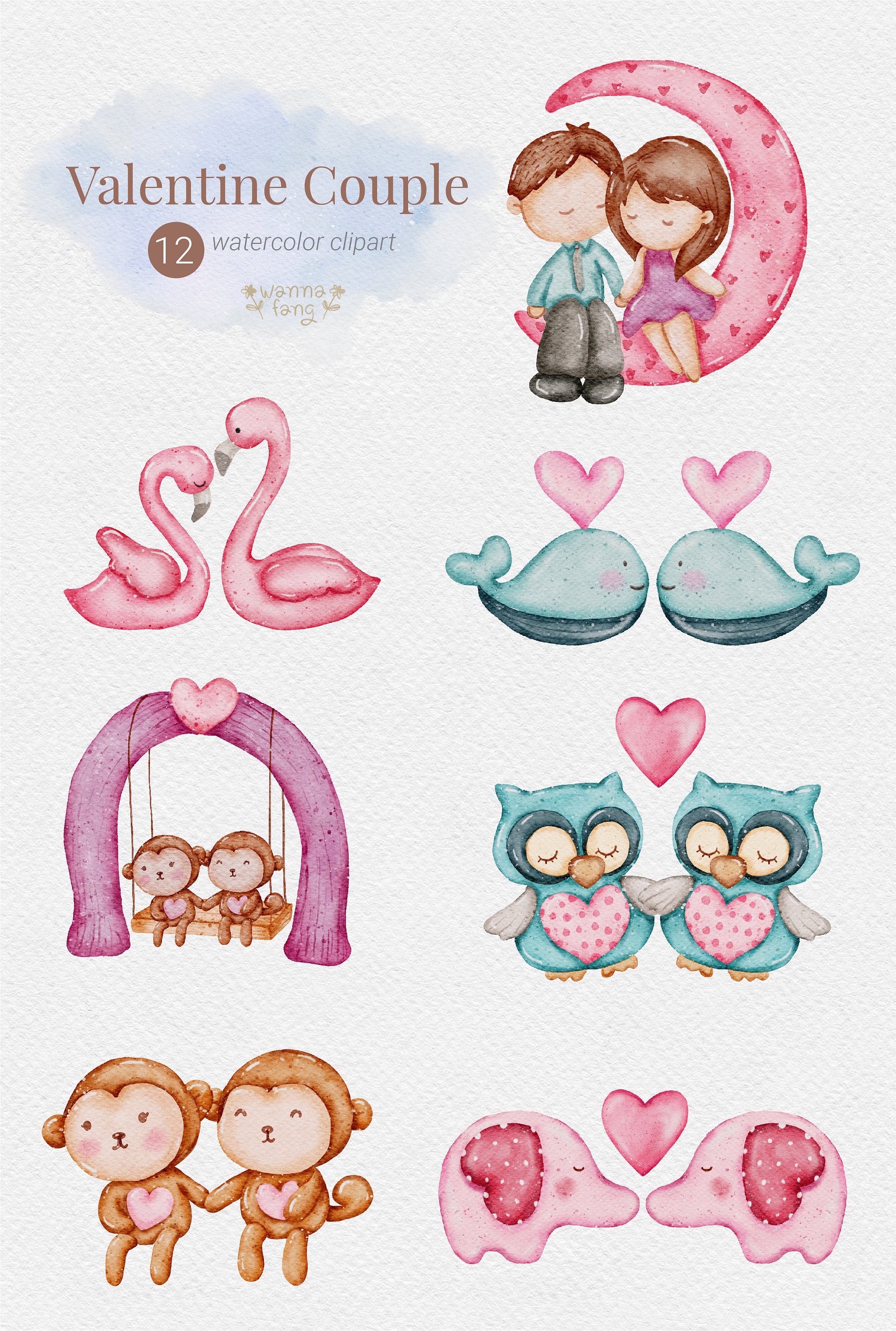 Valentine Couple Watercolor Clipart, Valentine's Day Element, Valentine ...
