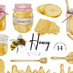 Honey Bee Watercolor Clipart, Watercolor Bees Clip Art, Honeycomb ...