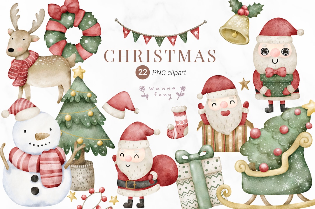 Christmas Watercolor Santa Claus Clipart Set, Festive Holiday ...