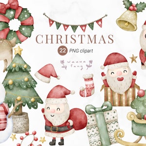 Christmas Watercolor Santa Claus Clipart Set, Festive Holiday ...