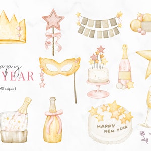 Watercolor Happy New Year Clipart: Christmas Ornaments (PNG, Instant ...