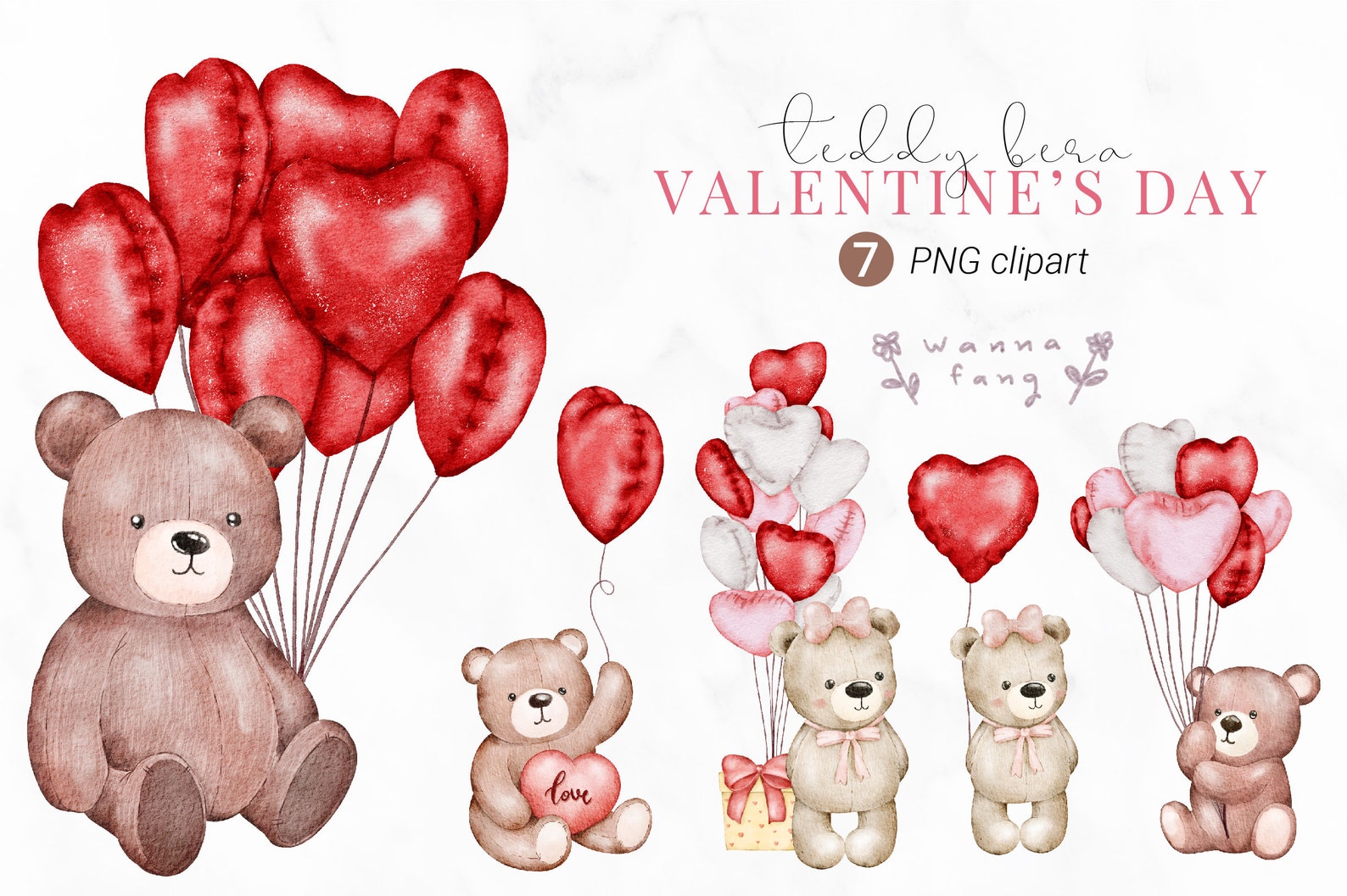 Watercolor Valentine Teddy Bear Clipart, Instant Download, PNG - Etsy