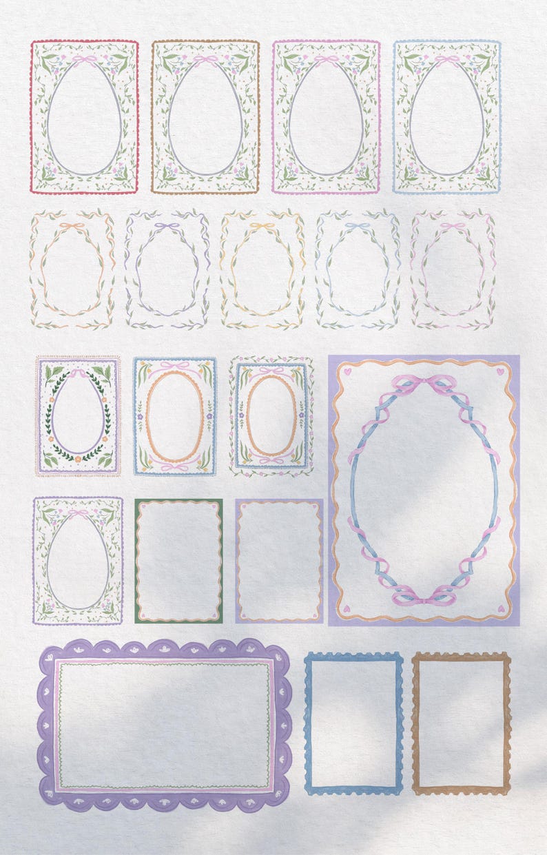 Watercolor Flower Frame Clipart | Spring Easter PNG Borders (digital ...