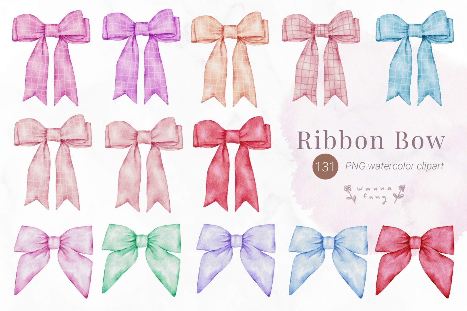 Watercolor Ribbon Bow Clipart Collection, Instant Download, PNG - Etsy