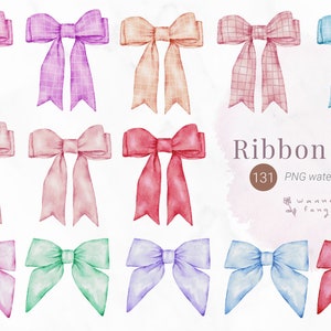 Watercolor Ribbon Bow Clipart Collection, Instant Download, PNG - Etsy