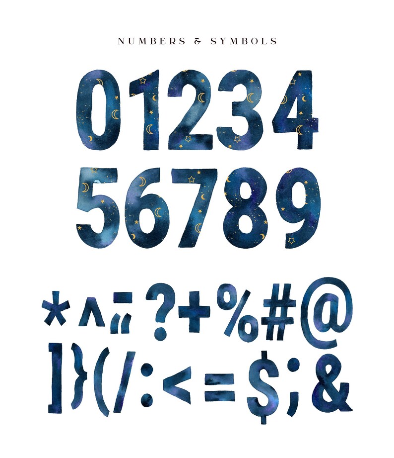 Galaxy Watercolor Alphabet Clipart, Galaxy Letters and Numbers, Space ...