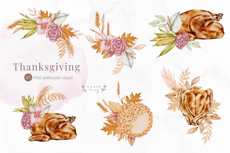Thanksgiving Watercolor Clipart, Autumn Watercolor Clipart, Instant ...