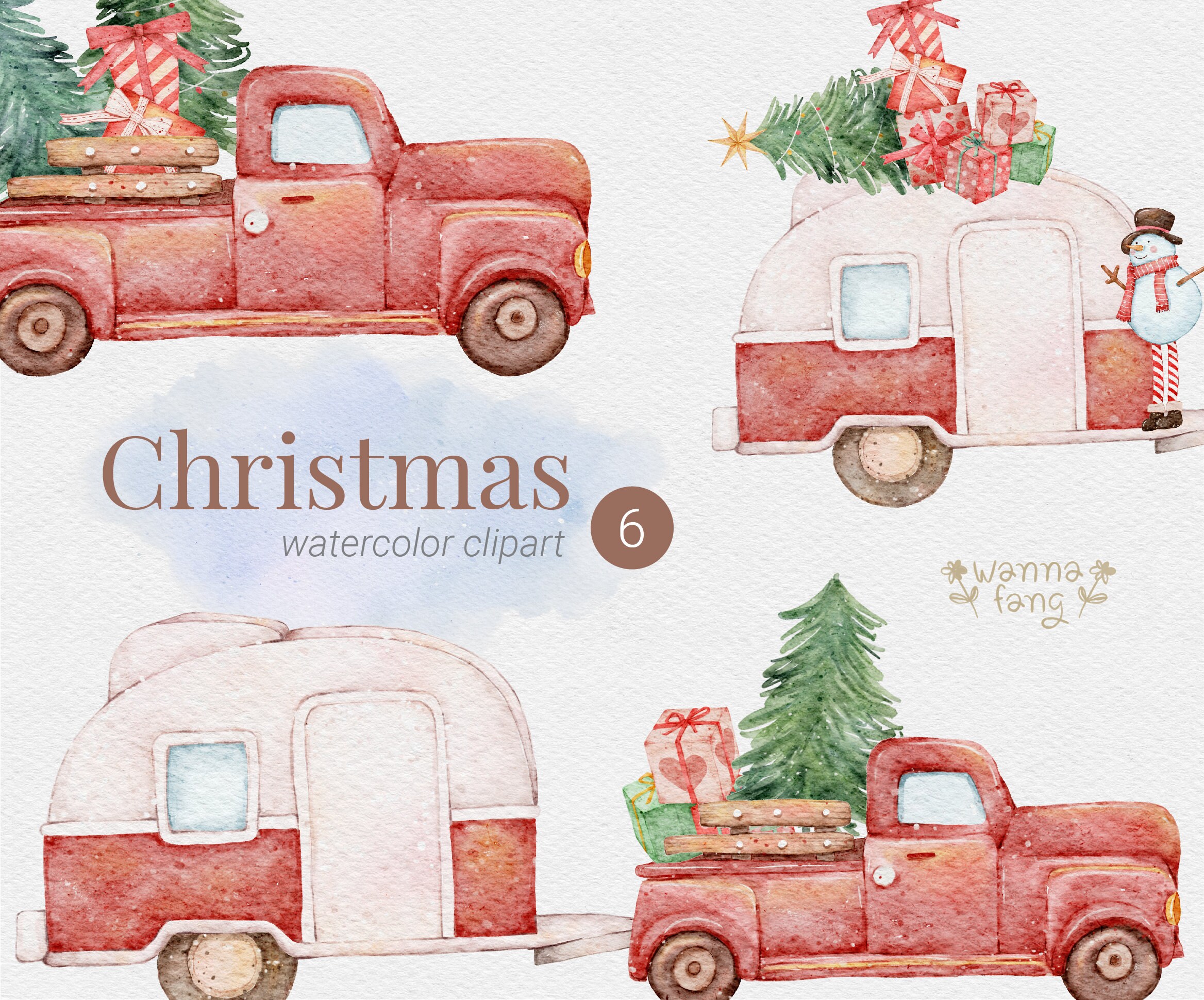 Christmas Truck Watercolor Clipart: Holiday PNG (digital Download) - Etsy