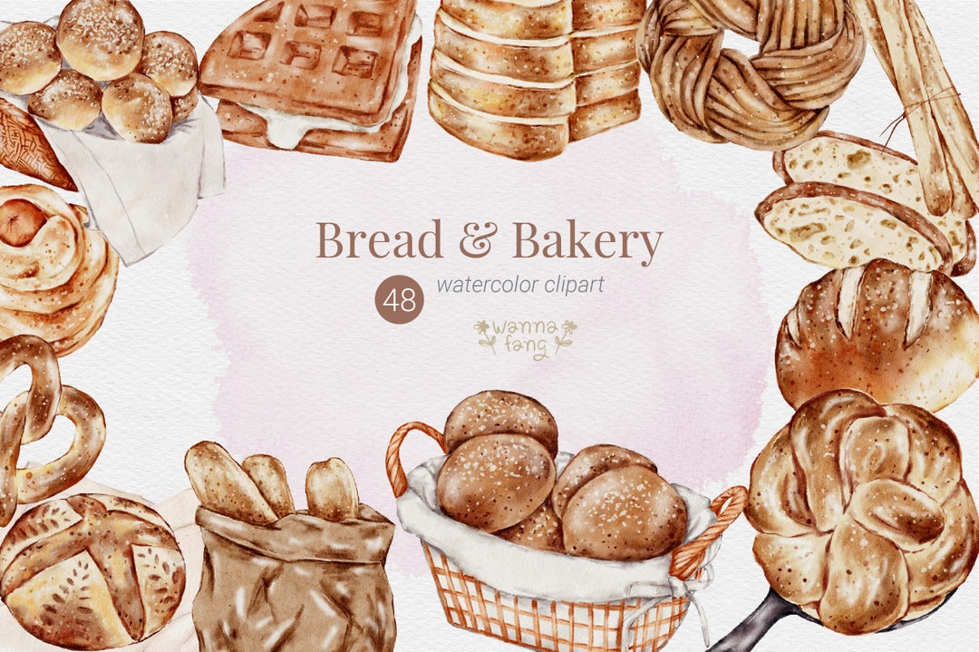 Bread and Bakery Watercolor Clipart, Bake, Donut, Cookie, Instant ...