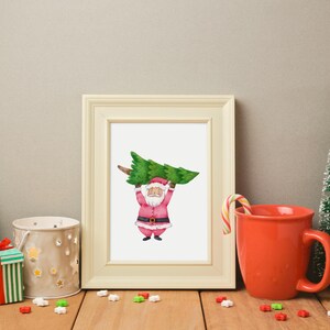 Watercolor Santa Clipart | Cute Christmas Santa With Tree (PNG, Instant ...