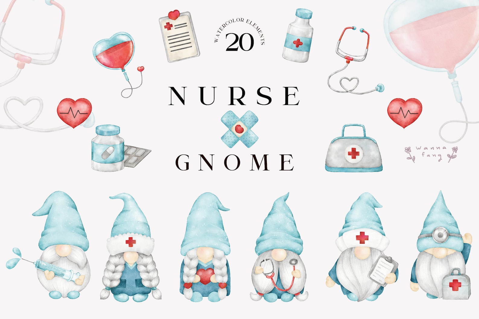 Watercolor Nurse Gnome Clipart: Medical PNG Images (instant Download ...