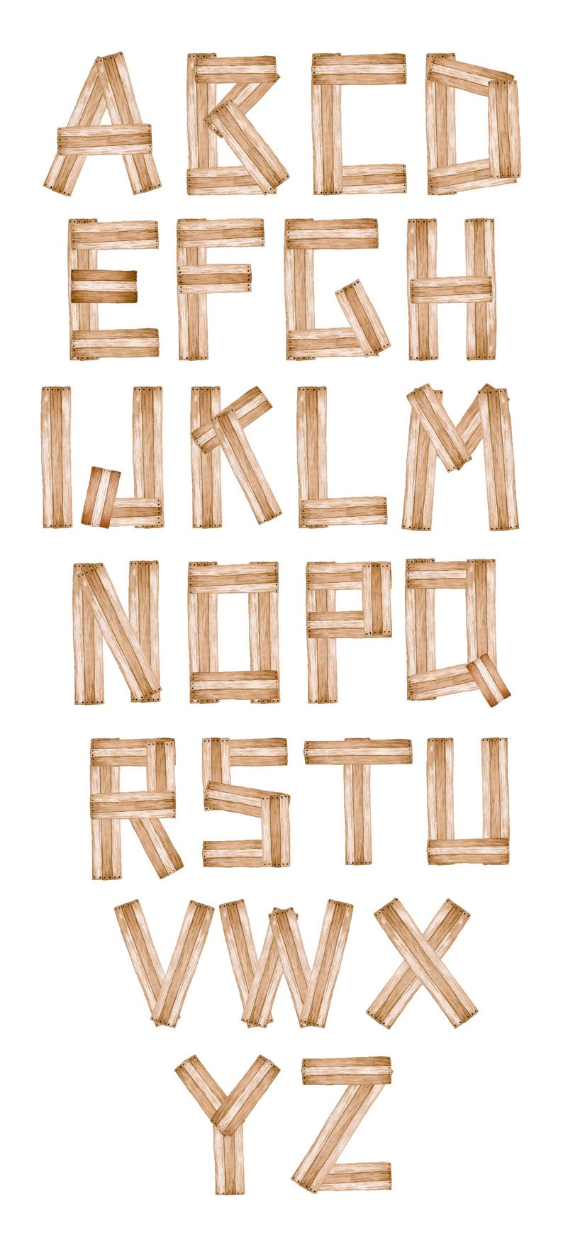 Watercolor Wooden Font Clipart, Brown Wood Font, Brown Font, Wedding ...