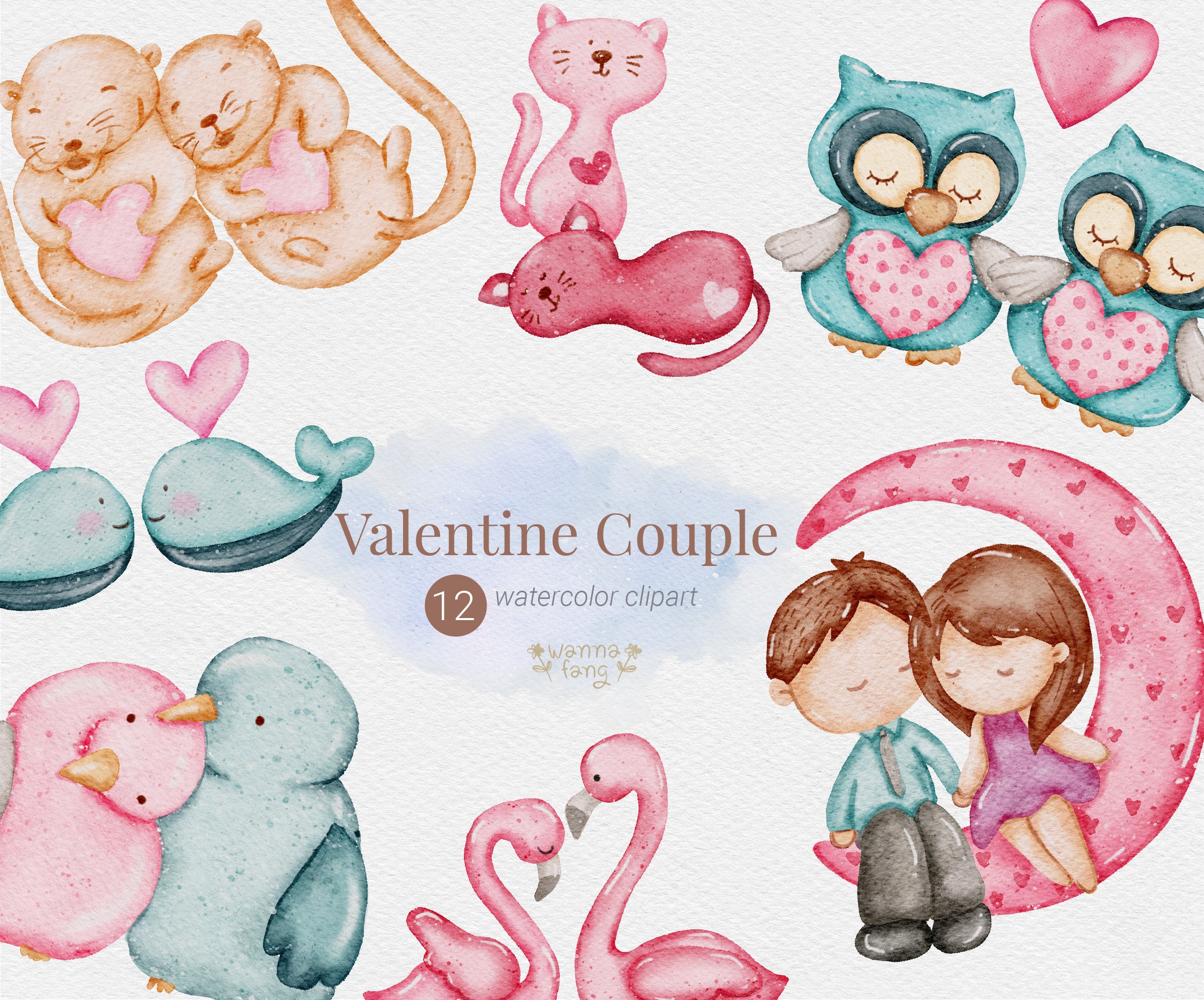 Valentine Couple Watercolor Clipart, Valentine's Day Element, Valentine ...