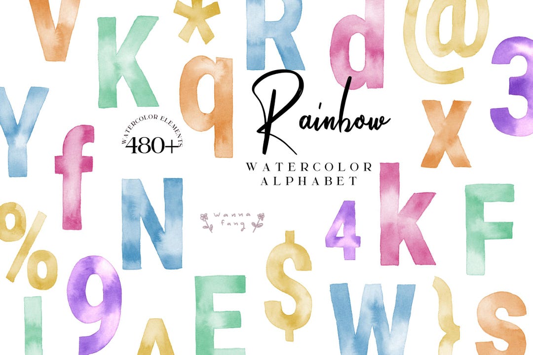 Watercolor Rainbow Alphabet Clipart: Kids Font (digital PNG) - Etsy