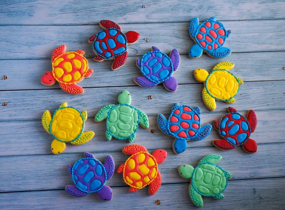 Sea Turtle Summer Time Beach Decorated Cookies 1 Dozen | Etsy