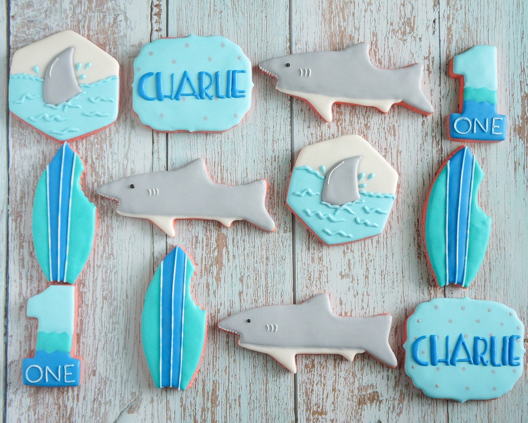 Shark Themed Cookies,shark Week Cookies, Shark Birthday Cookies 1 Dozen ...