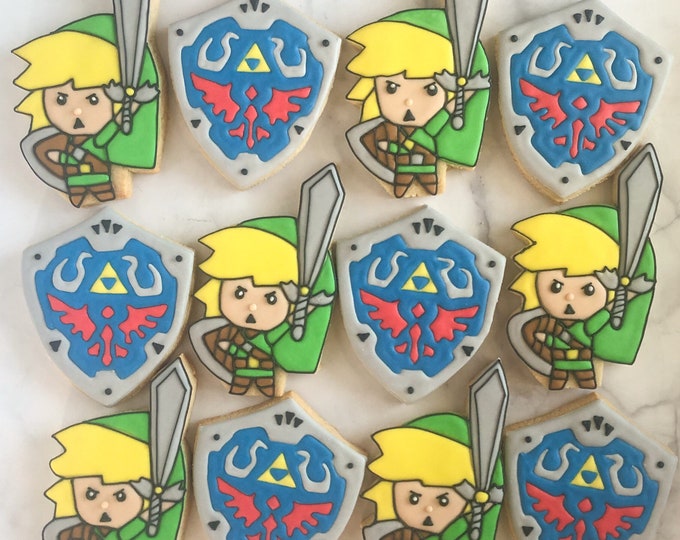 Zelda Themed Cookies Link and Zelda Shield 1 Dozen - Etsy