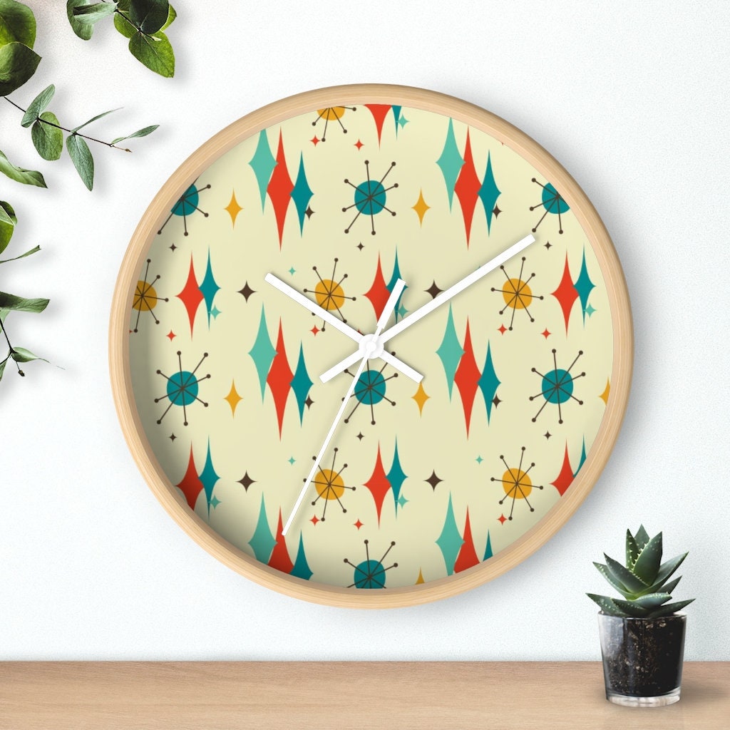 MCM Wall Clock Atomic Era Atomic Stars Mid Century Clock - Etsy