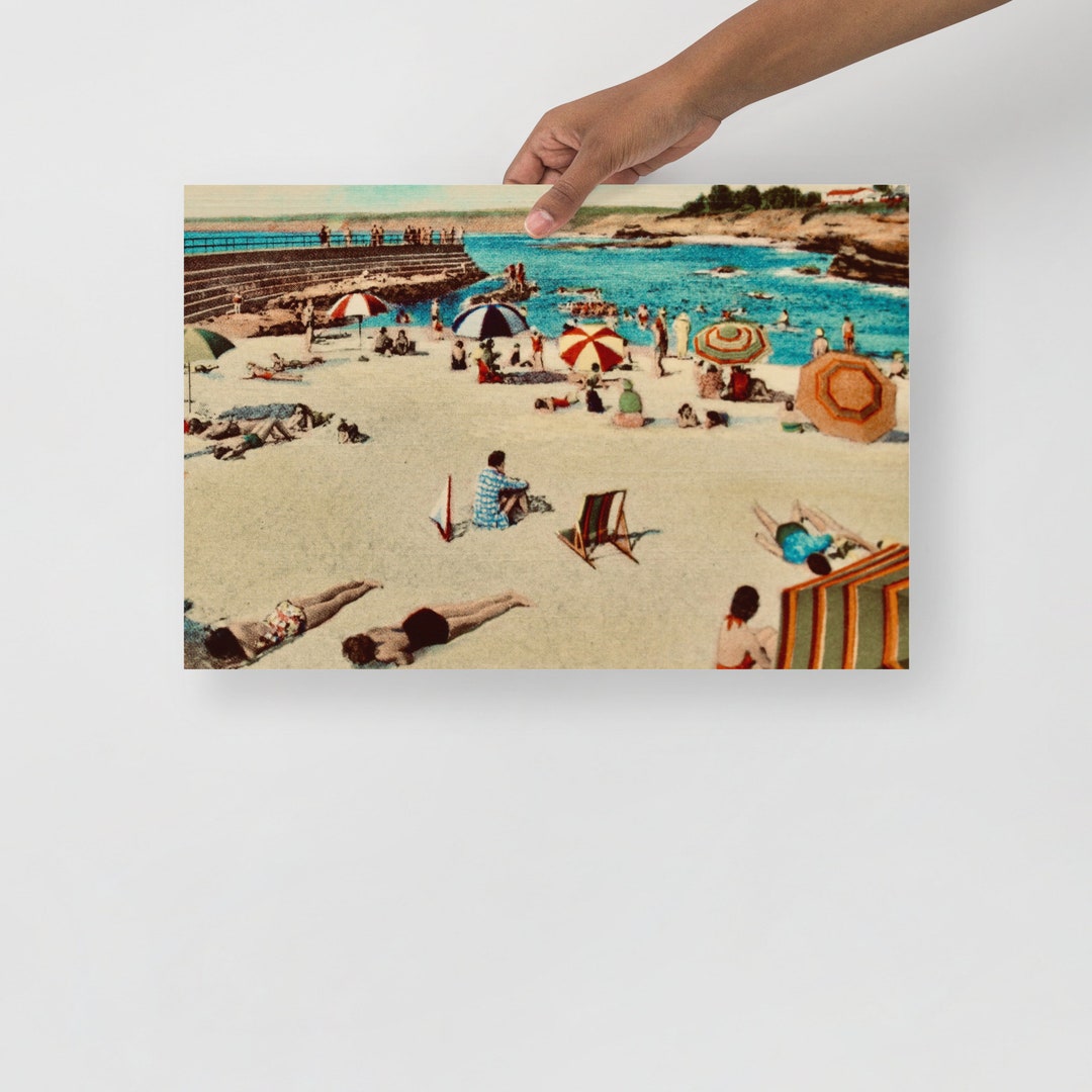 Amerikanischer Vintage Strand Poste, 1940er Jahre Strand Bademode Print ...