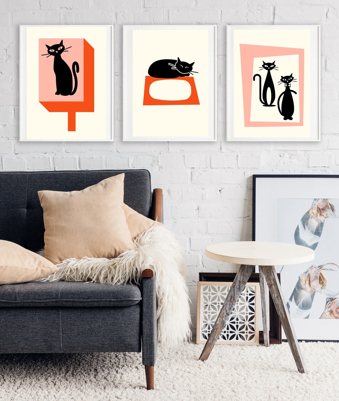 Atomic Cat Lovers Atomic Era Cat Print Poster SET OF 3 , Cat Art Poster ...