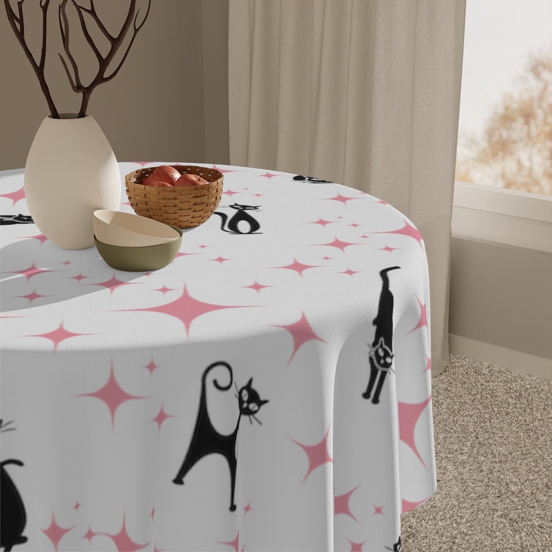Atomic Black Cat Tablecloth, Mcm Black Cat, Midcentury Cat Kitchen ...