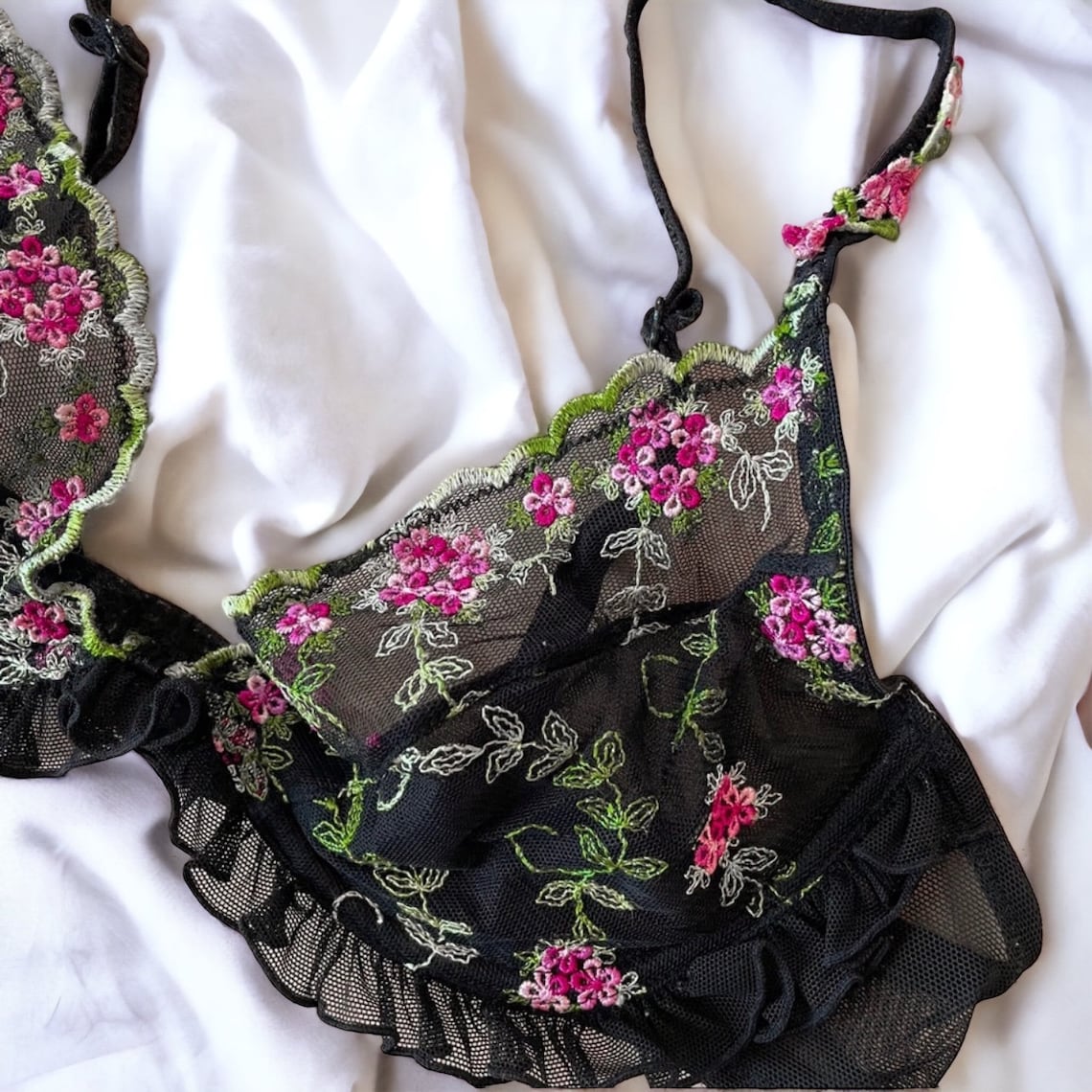 Vintage Lace Bra With Embroidered Florals - Etsy